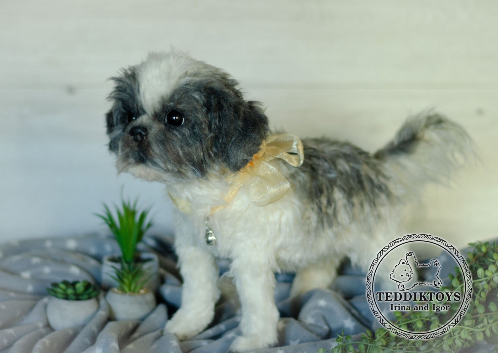 Handmade Shih Tzu Puppy Plush Toy Realistic Collectible Dog Portrait