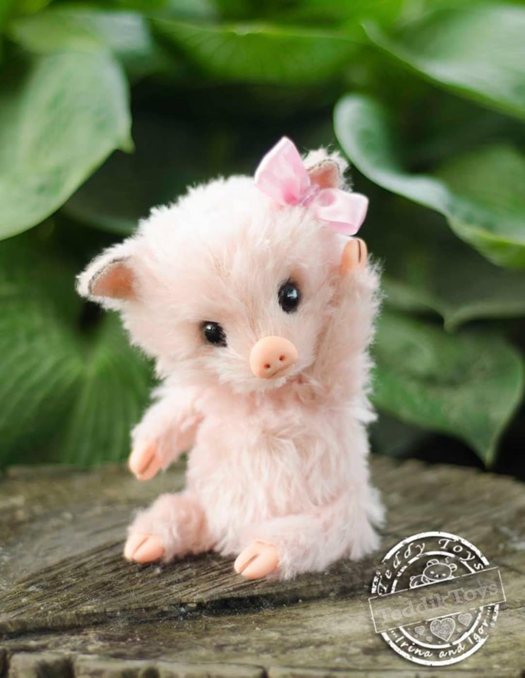 Mohair Pig Teddy: Weighted Stuffed Animal With Glass Eyes - Etsy