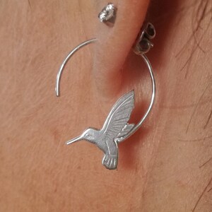 Sterling Silver Swooping Hummingbird Hoop Earrings - Etsy