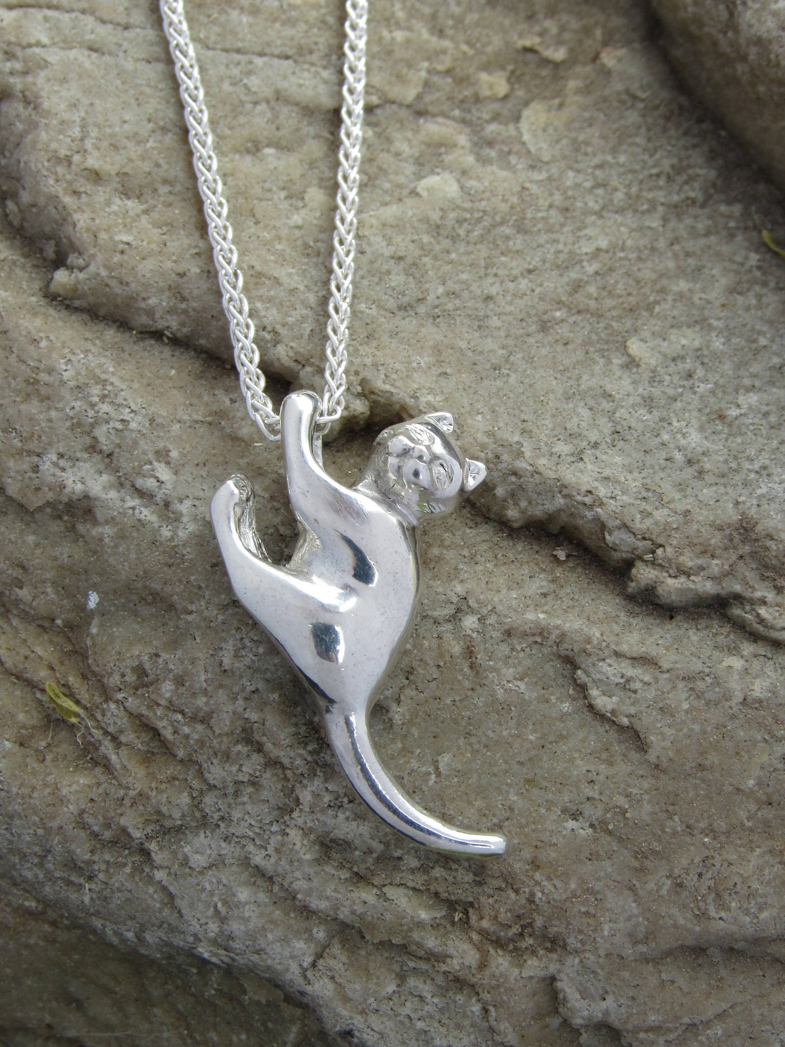 Playful Cute Silver Cat Pendant - Etsy