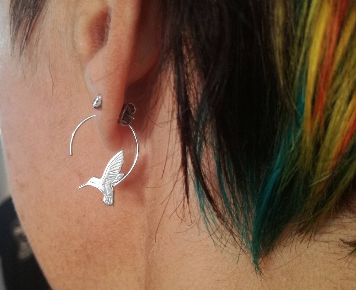 Sterling Silver Swooping Hummingbird Hoop Earrings - Etsy