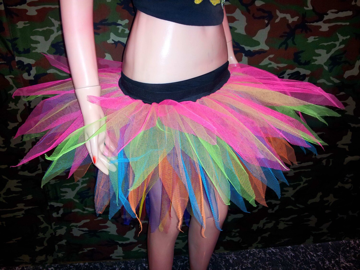 Neon UV White Fluorescent Multi Rainbow 7 Layers Pointed Ruffle Puffy ...