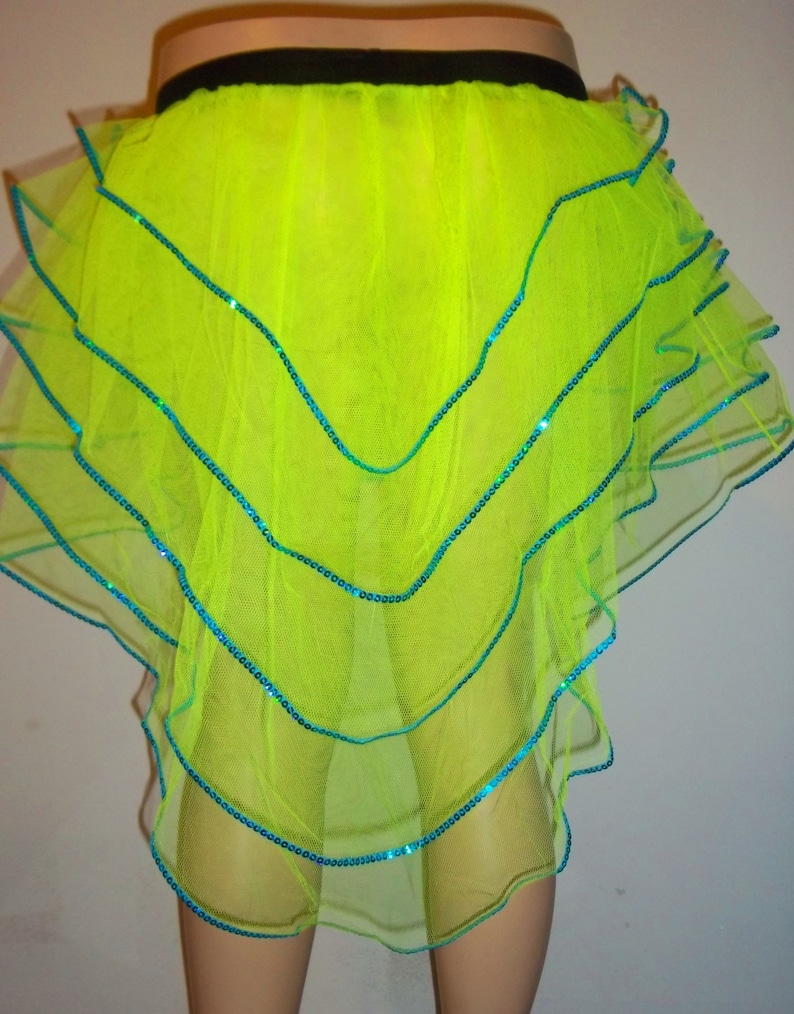 Lime Uv Neon Peacock Bustle Burlesque Sequin Trimmed Tutu Skirt Dance ...