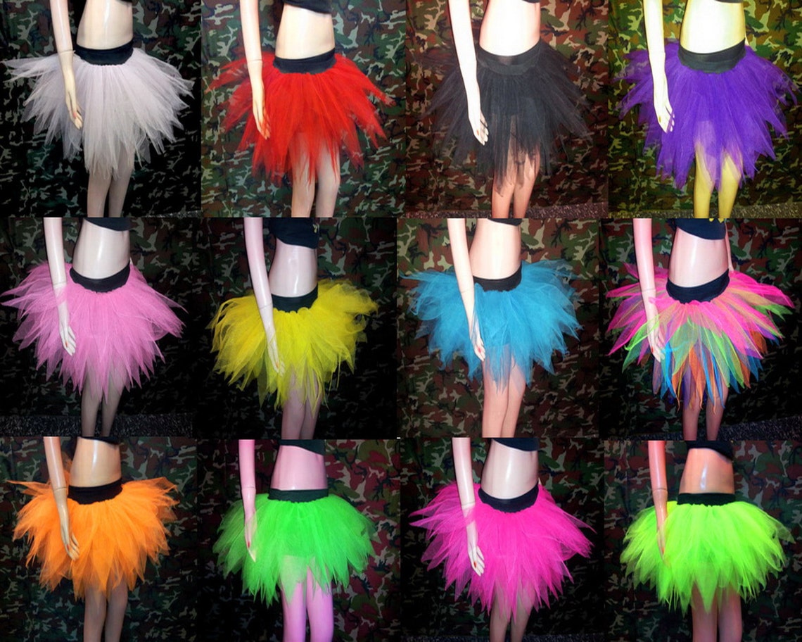 Neon UV White Fluorescent Multi Rainbow 7 Layers Pointed Ruffle Puffy ...