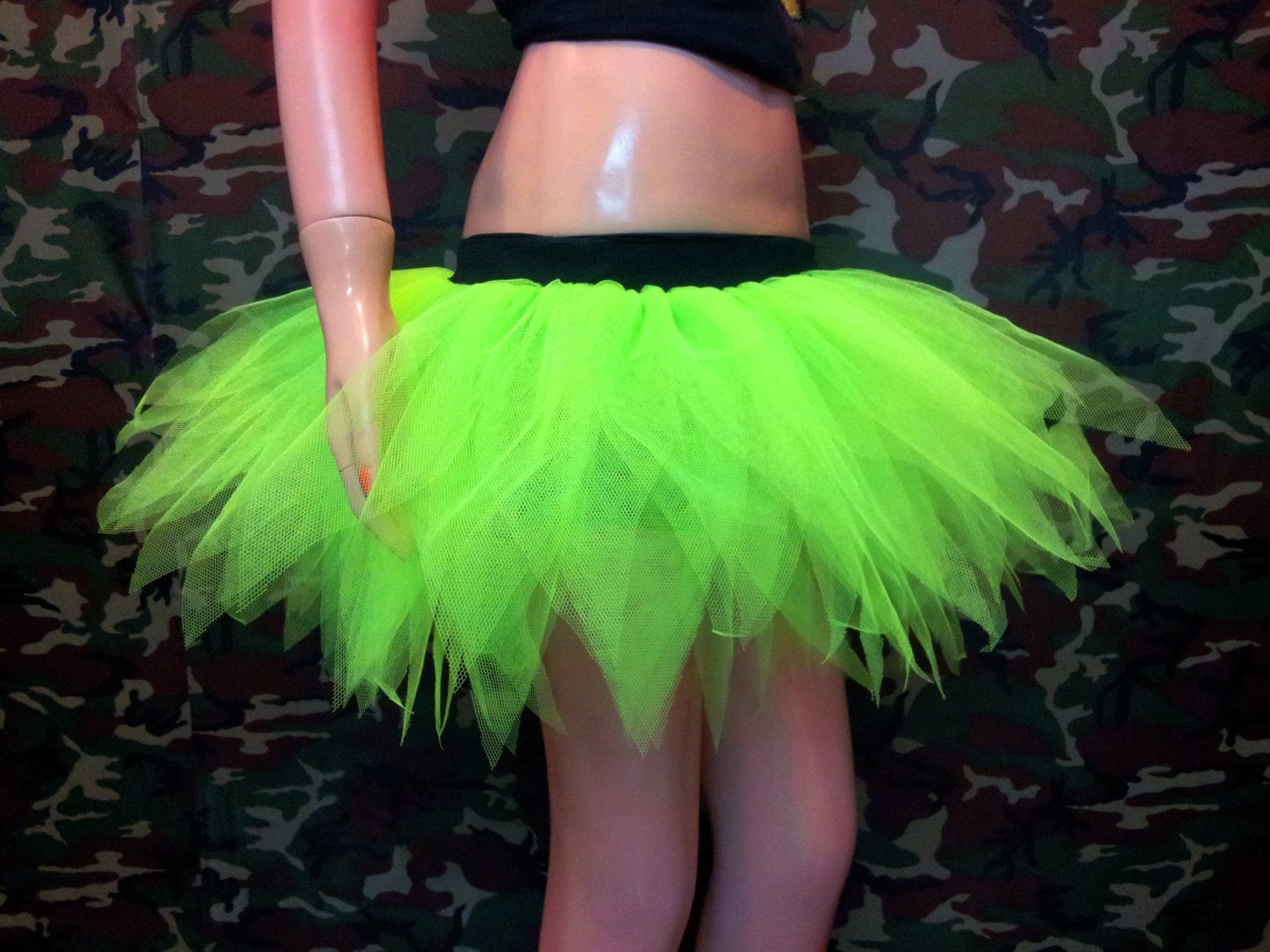 Neon UV Lime Fluorescent Multi Rainbow 7 Layers Pointed Ruffle Puffy ...