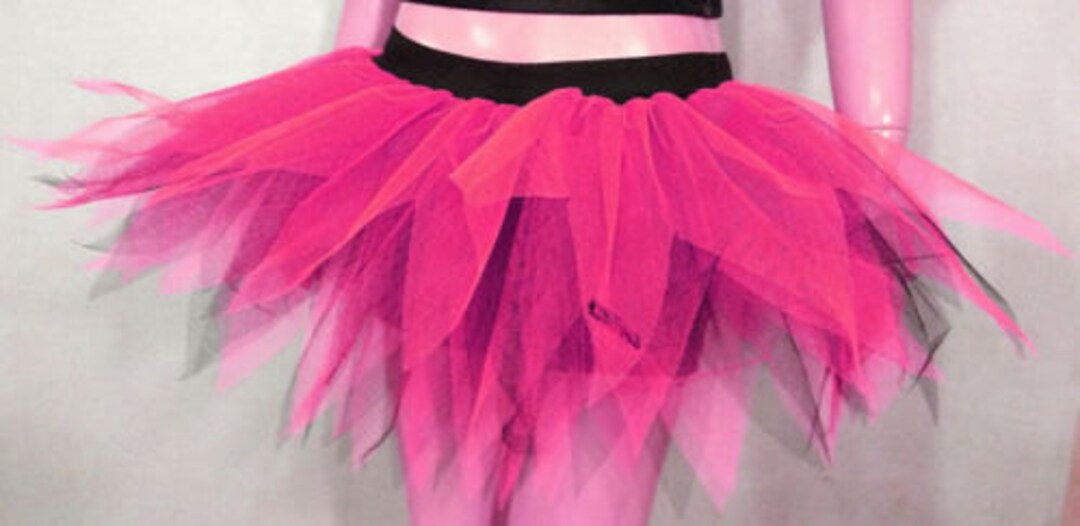 Hot Pink With Black 7 Layers Pointed Ruffle Puffy Tulle Tutu Skirt Free ...