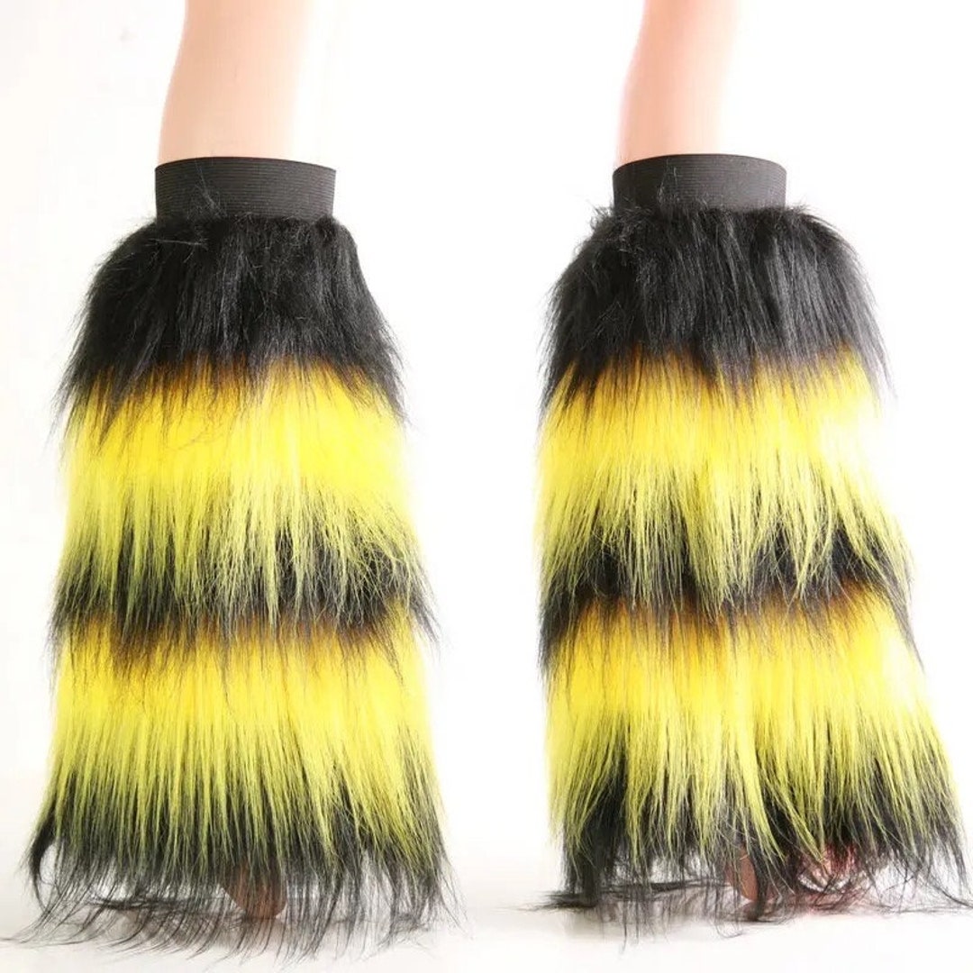 Yellow Black Stripe Fluffy Legwarmer Boot Cover Leg Warmer Dance Party ...