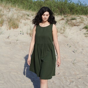 Ready to Ship - Dana Forest Green Dress - Smock Dress - Basic Linen ...