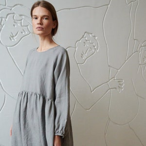 Margo Neutral Grey Linen Dress - Linen Dress - Fall Linen Dress - Long ...