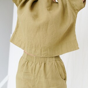 Mona Olive Top - Linen Top - Oversized Linen Top - Linen Blouse - Basic ...