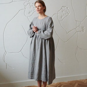 Margo Neutral Grey Linen Dress - Linen Dress - Fall Linen Dress - Long ...