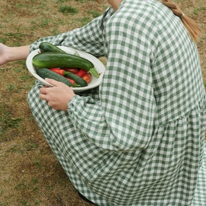 Margo Green Gingham Linen Dress - Linen Dress - Fall Linen Dress - Long ...