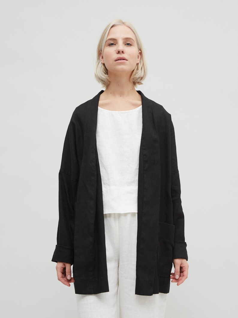 Fall Black Jacket Oversized Linen Jacket Linen Jacket - Etsy