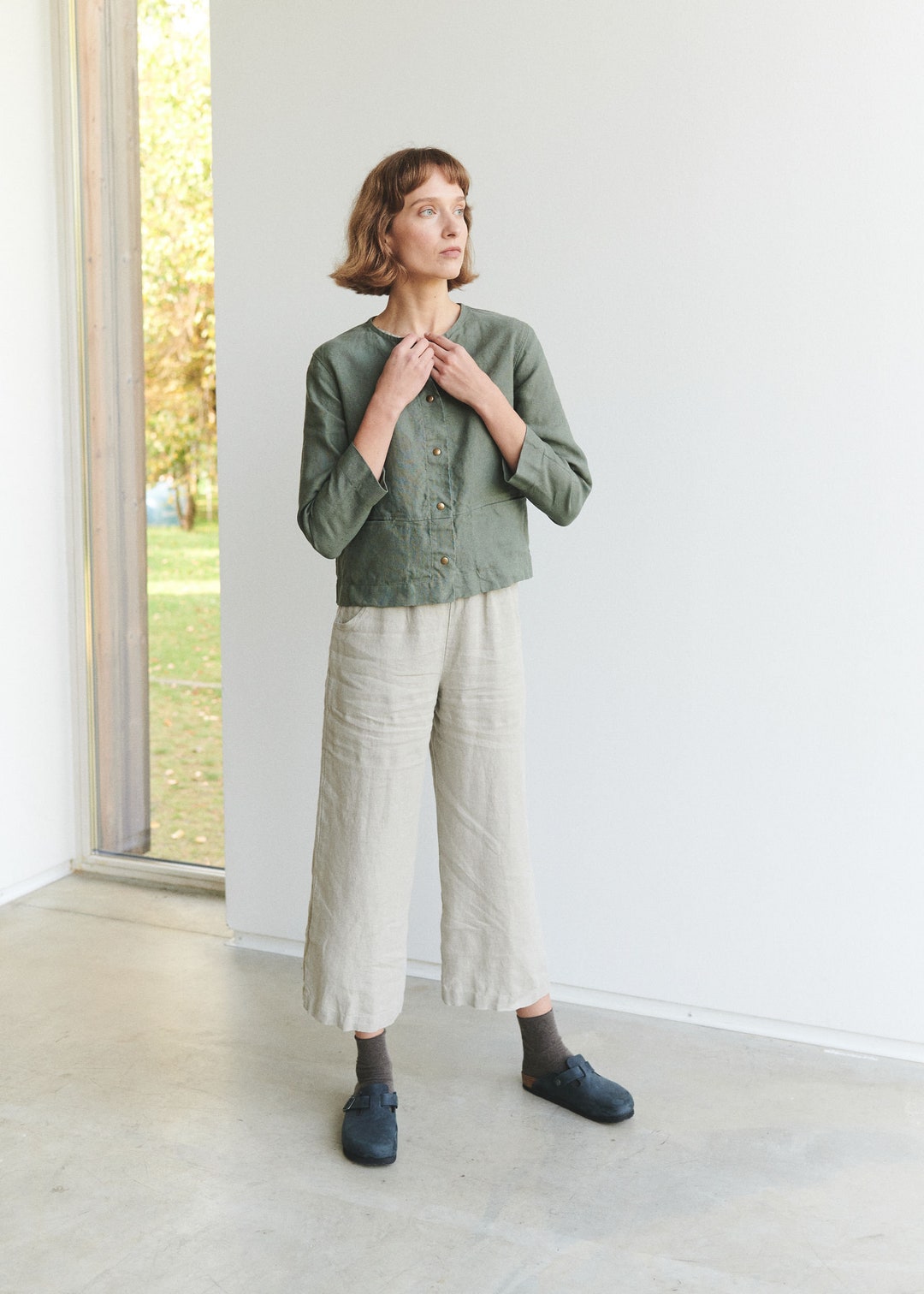 Francis Heavy Pine Green Jacket Heavy Linen Jacket Short Linen Jacket ...