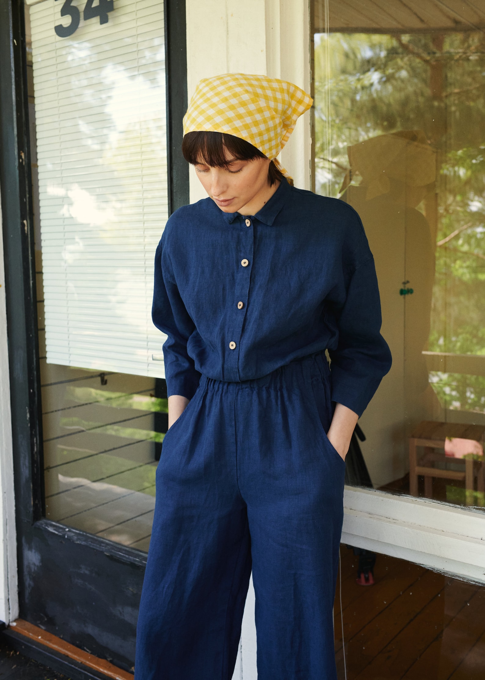 Ready to Ship Yellow Gingham Linen Bandana Bandana Linen - Etsy
