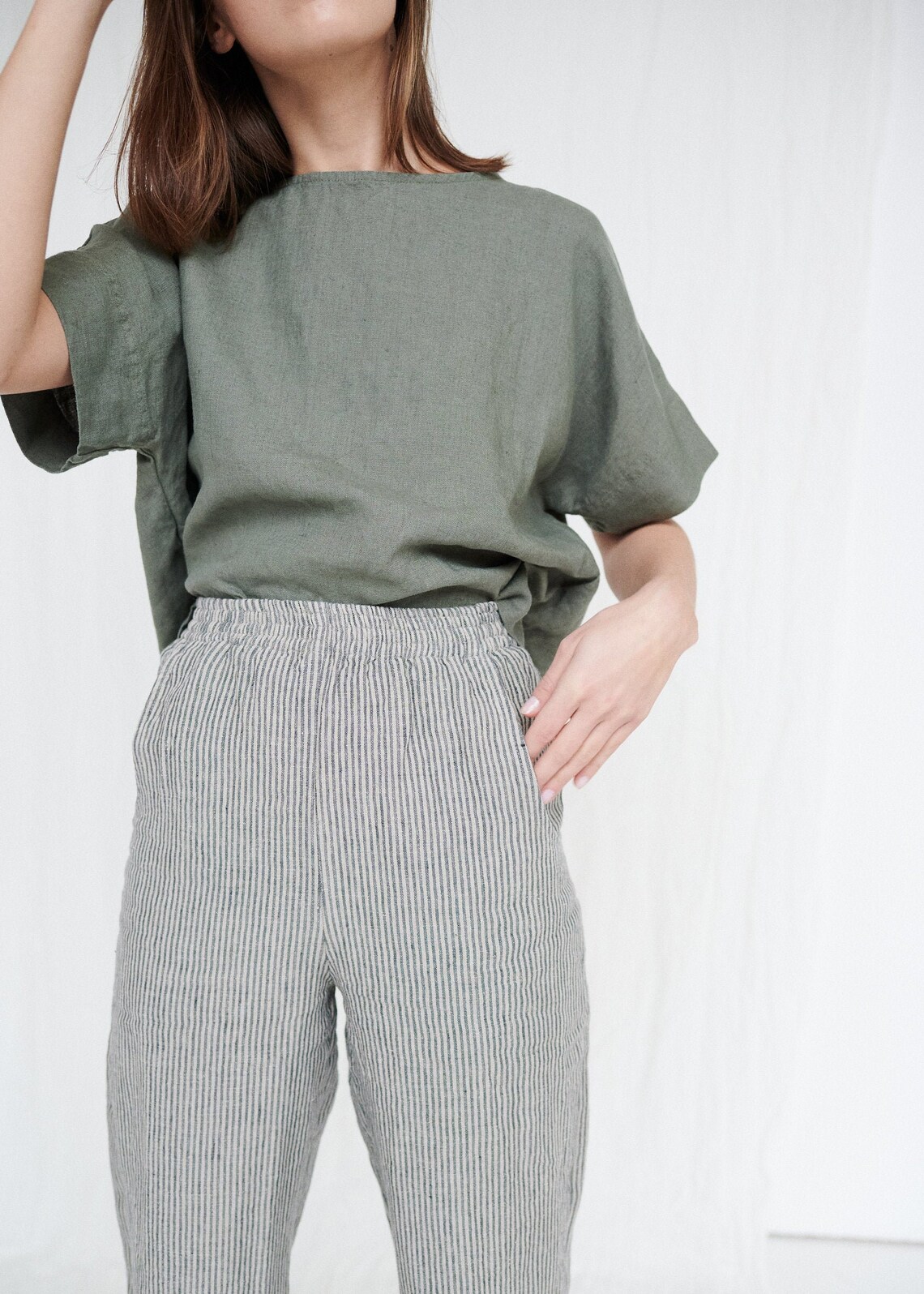 Mona Pine Green Top Linen Top Oversized Linen Top Linen - Etsy