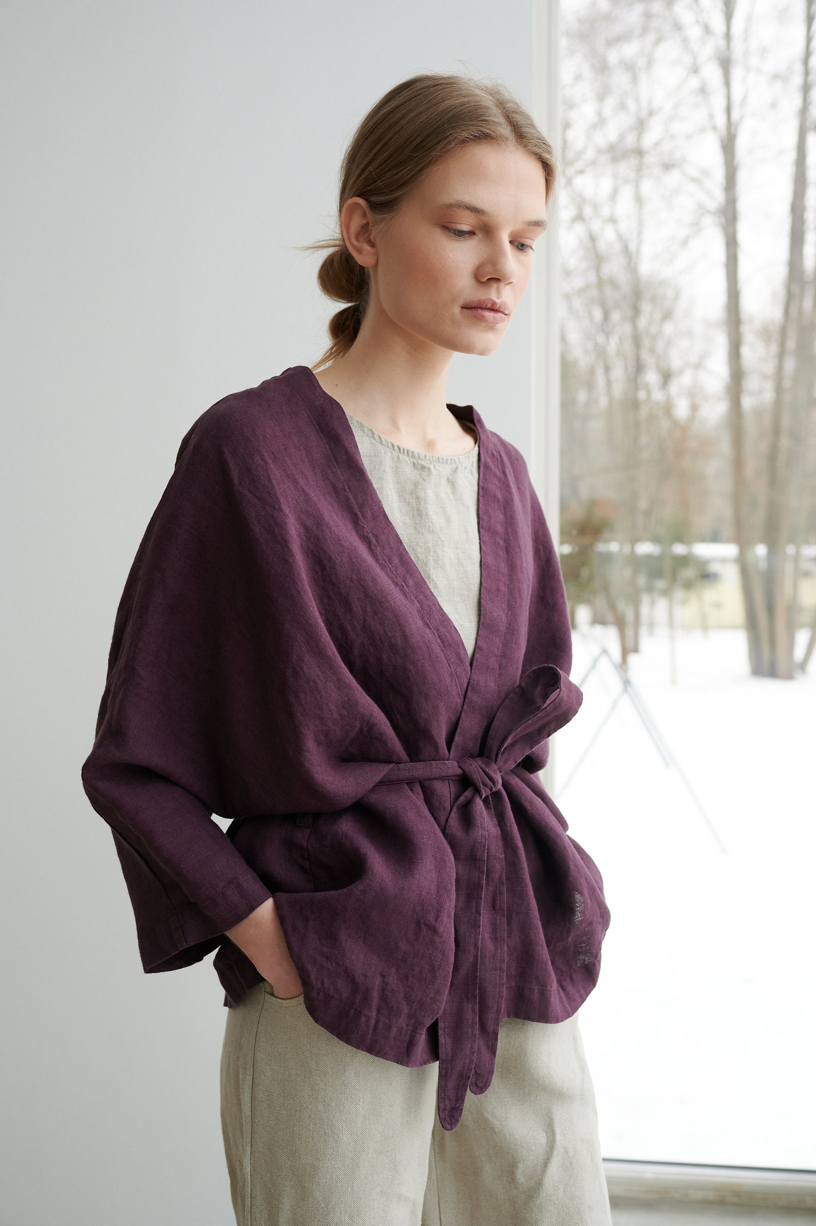 Rene Eggplant Violet Jacket - Medium Weight Linen Jacket - Linen Coat ...