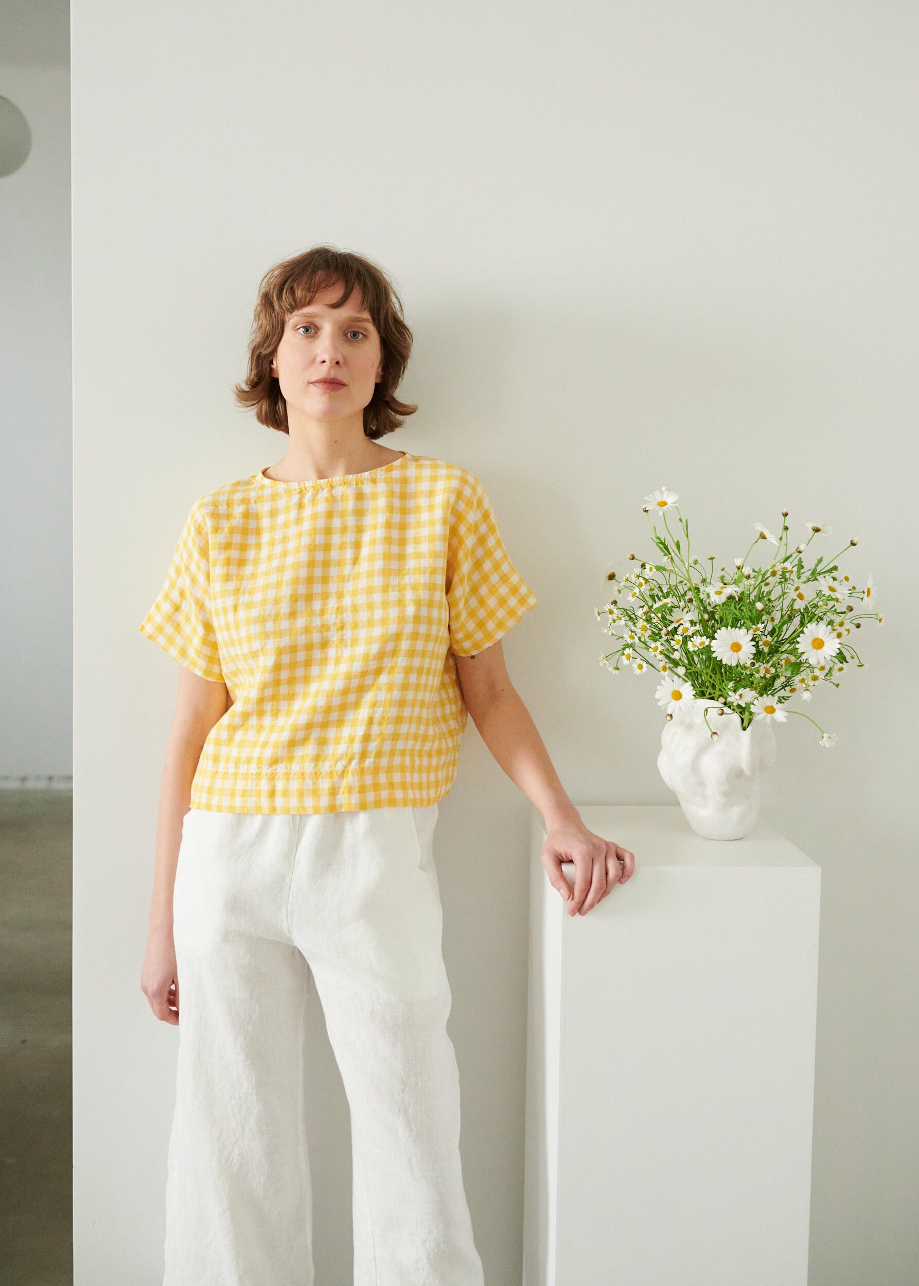 Mona Yellow Gingham Top Basic Linen Top Oversized Linen - Etsy