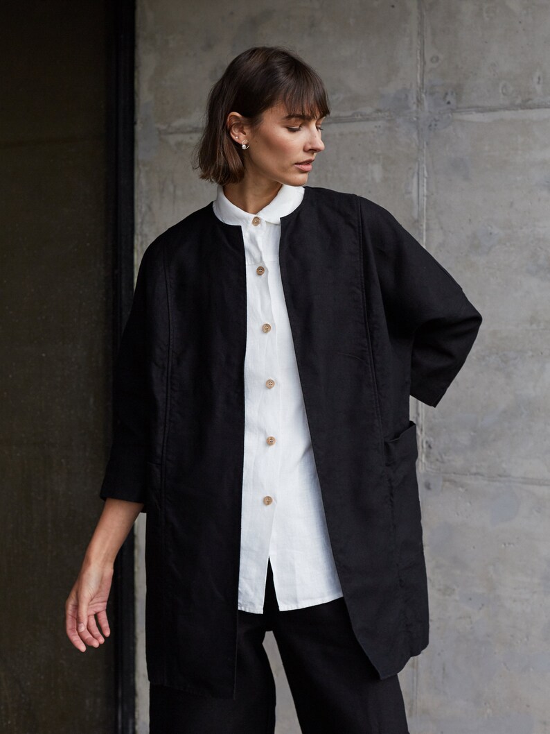 Juniper Heavy Black Jacket Heavy Linen Jacket Linen Coat - Etsy