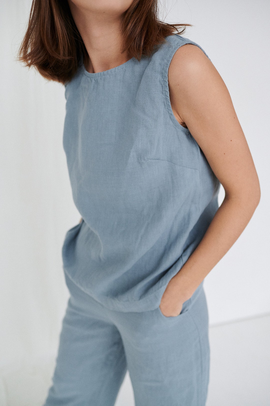 Luna Sea Green Top - Linen Top - Linen Tank Top - Linen Blouse - Basic ...