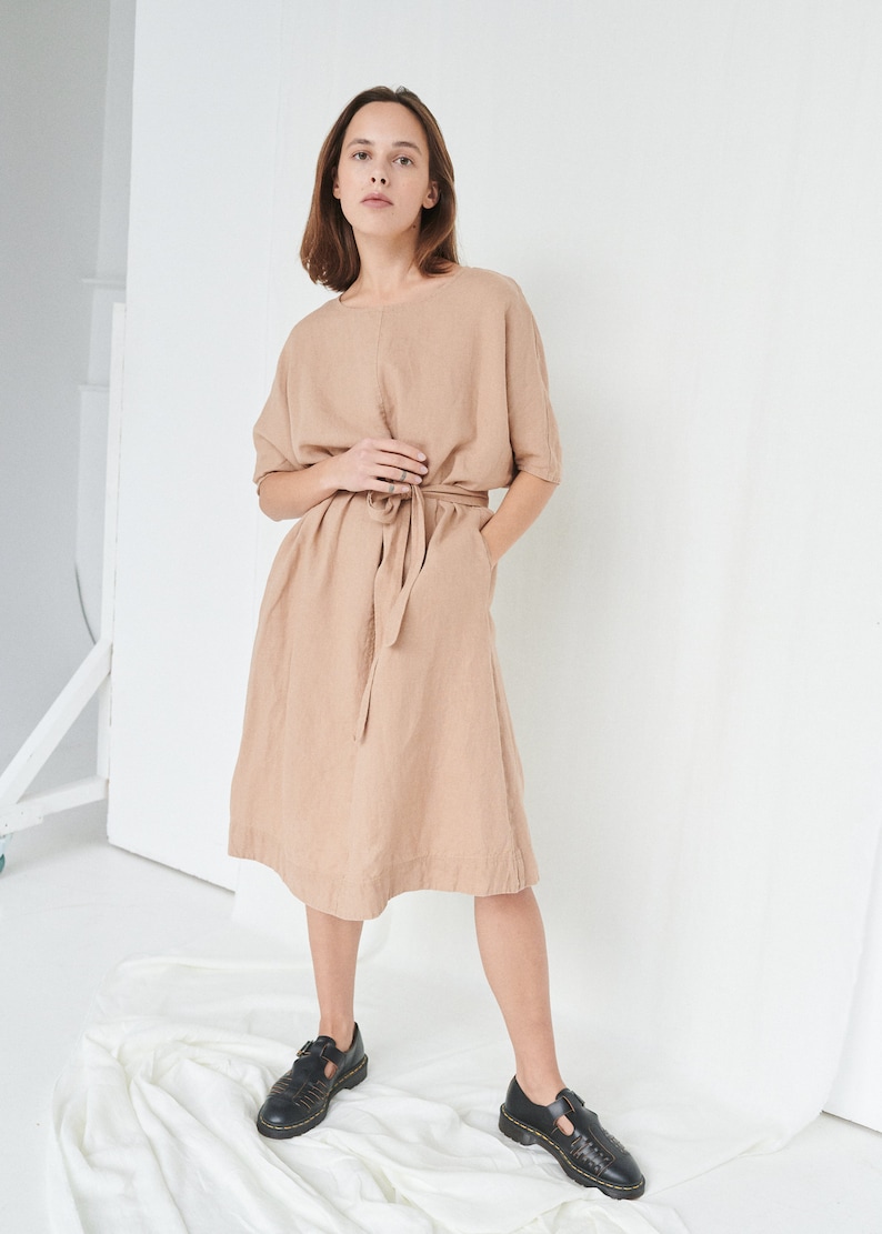 Rush Dusty Peach Dress Cocoon Linen Dress Loose Linen - Etsy