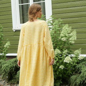 Margo Yellow Gingham Linen Dress - Linen Dress - Fall Linen Dress ...