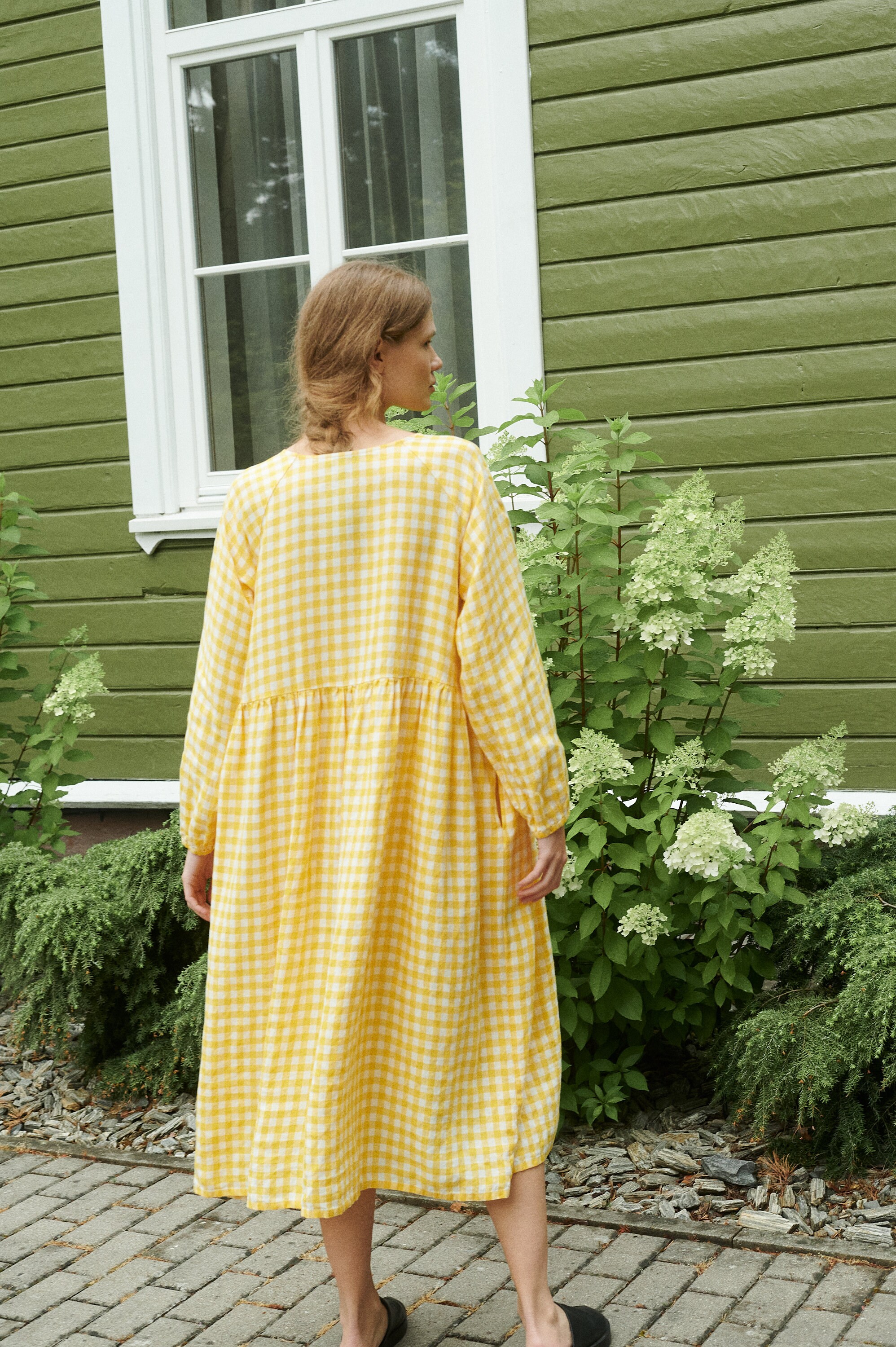 Margo Yellow Gingham Linen Dress - Linen Dress - Fall Linen Dress ...