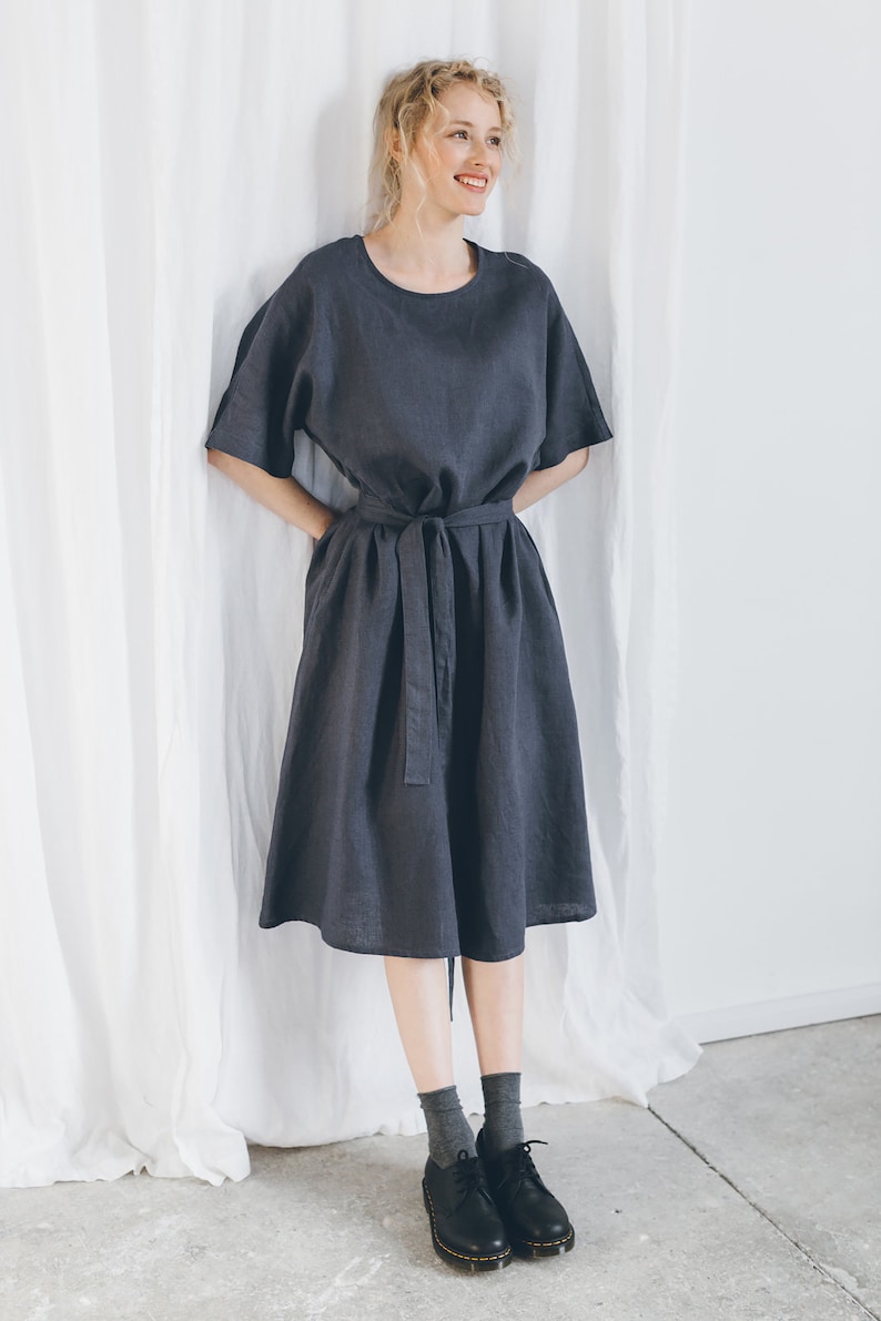 Ellen graphite grey dress Loose linen dress Oversized | Etsy
