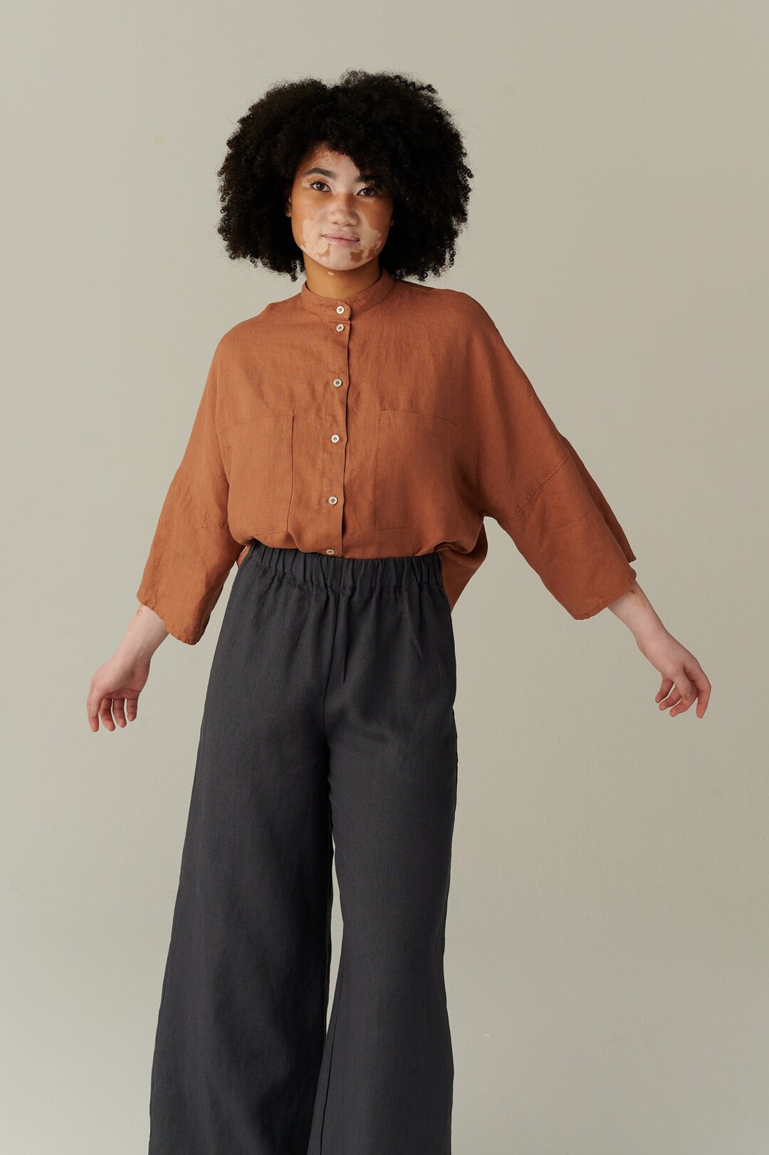 Hana Mocha Mousse Linen Shirt Drop Shoulder Shirt Oversized Linen Shirt ...