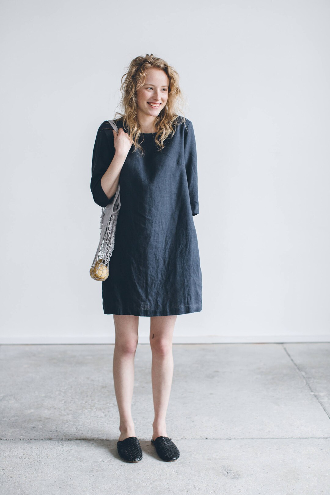 Janid Graphite Grey Dress Linen Simple Dress Basic Linen Dress Loose ...