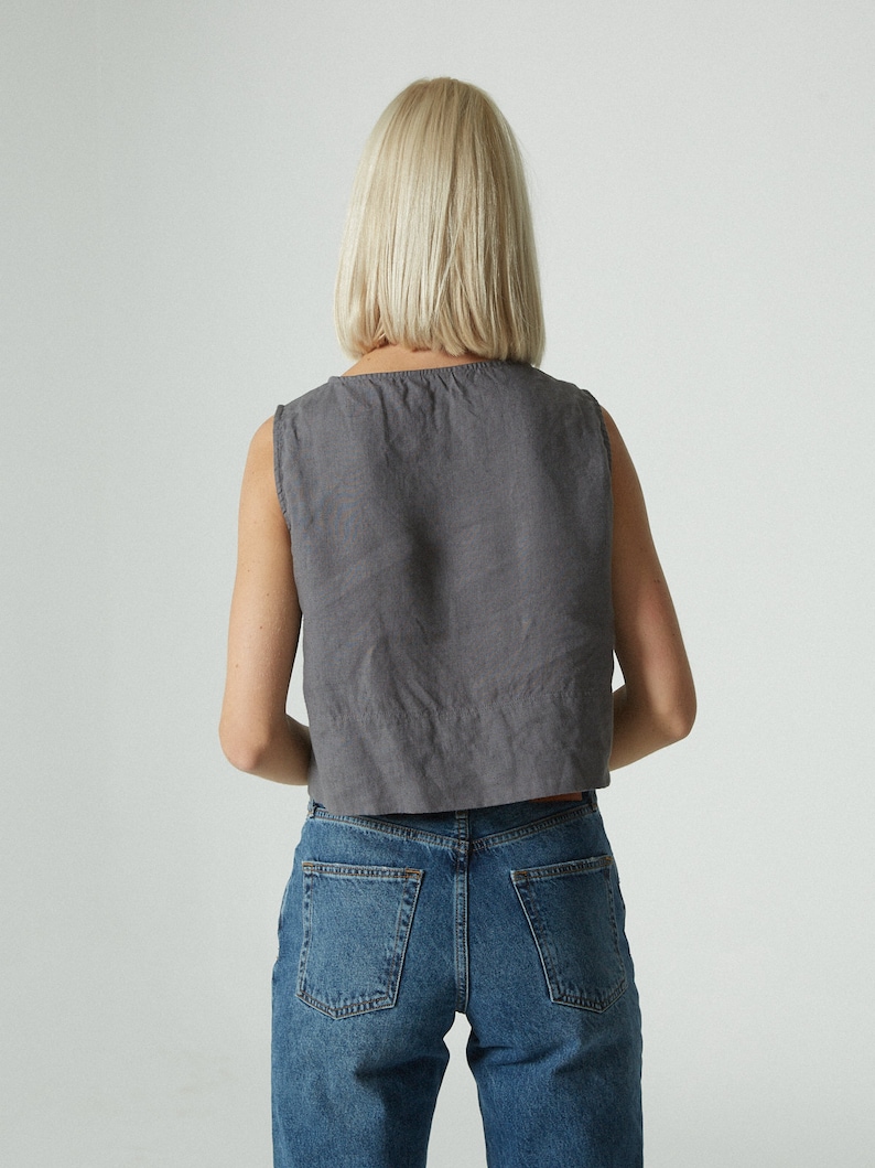 Crop Platinum Grey Top - Basic Linen Top - Linen Tank Top - Linen ...