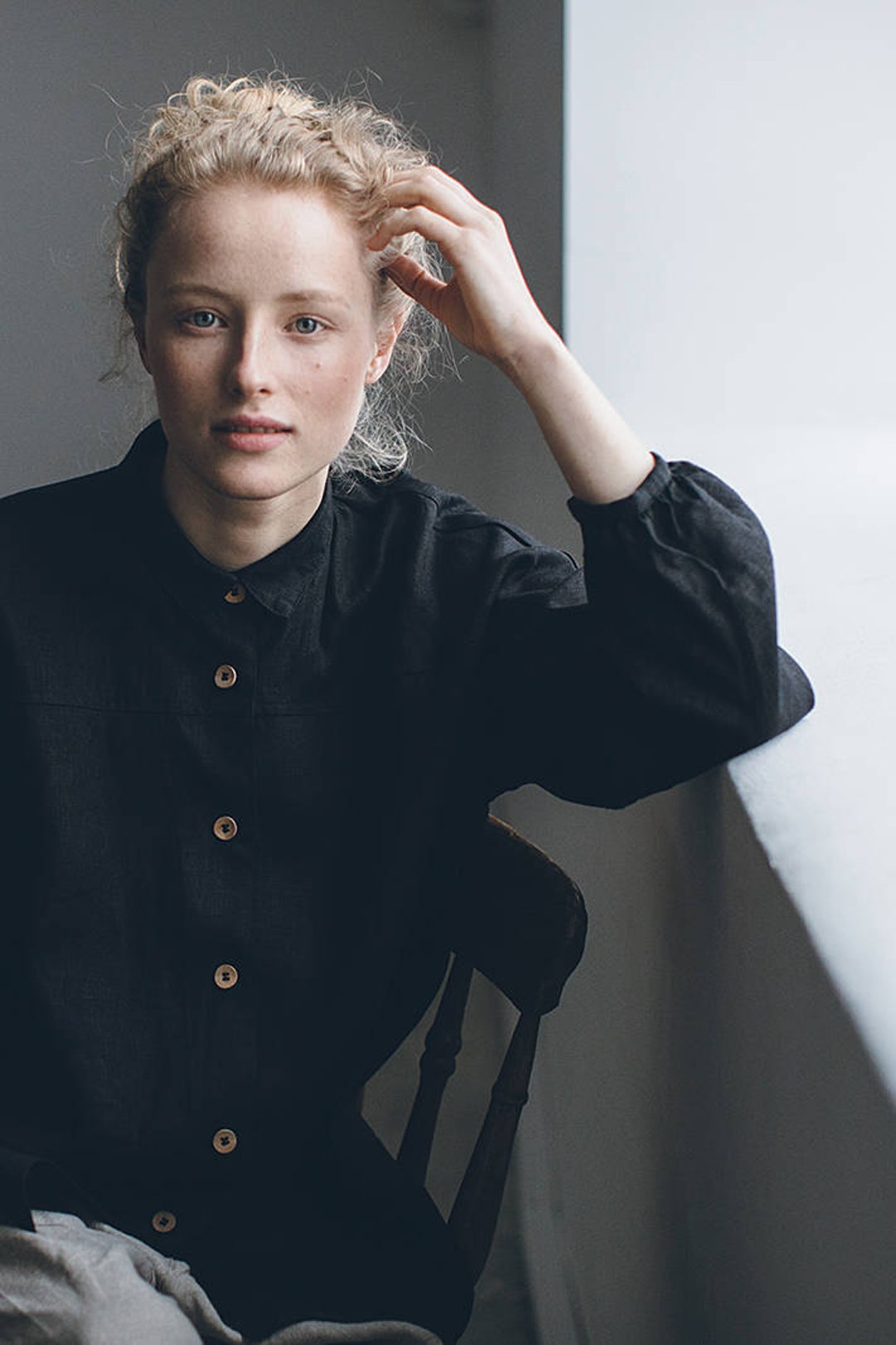 Lyn Black Shirt - Oversized Linen Shirt - Linen Shirt - Drop Shoulder ...