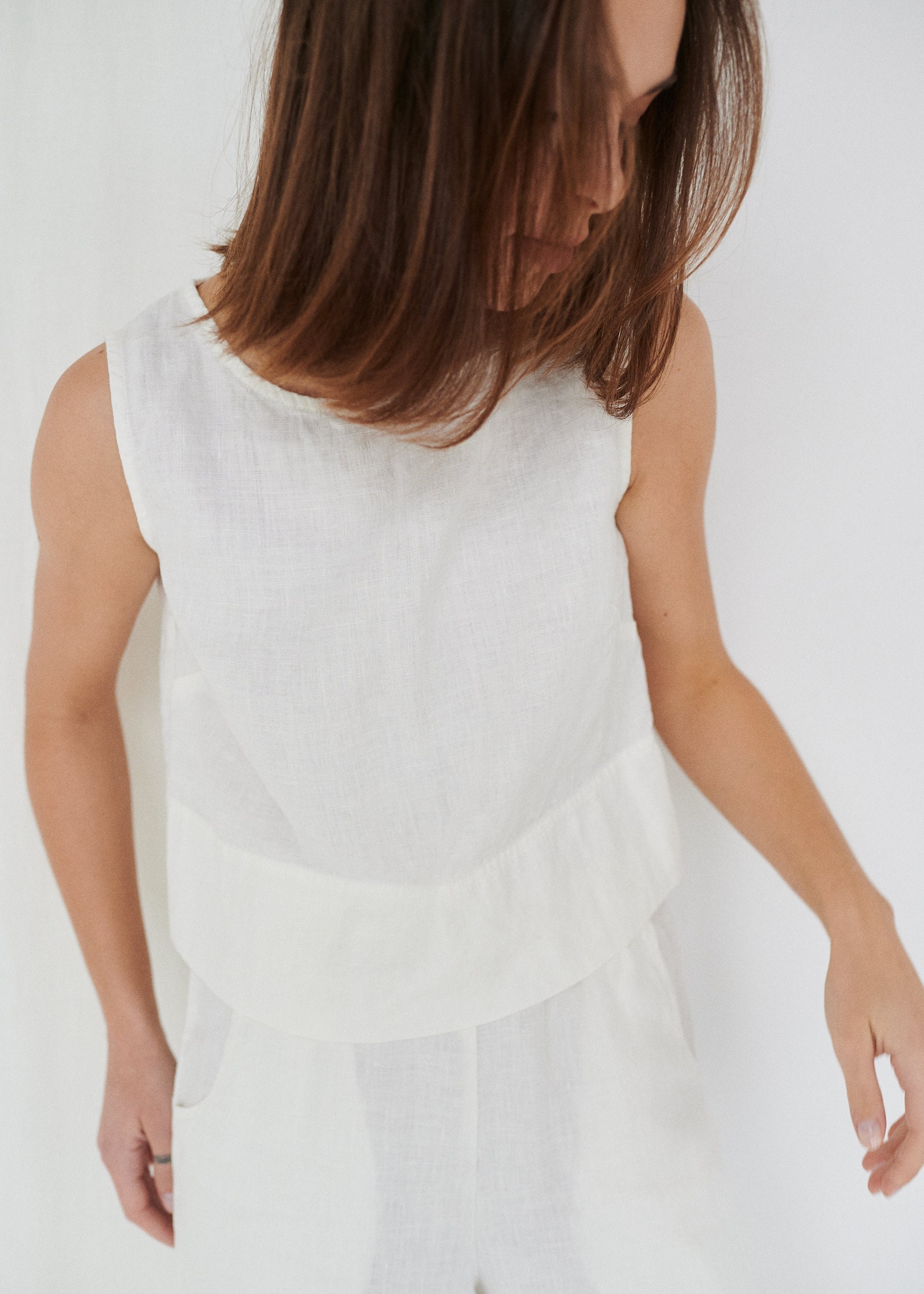 Crop Milky White Top - Basic Linen Top - Linen Tank Top - Linen Blouse ...
