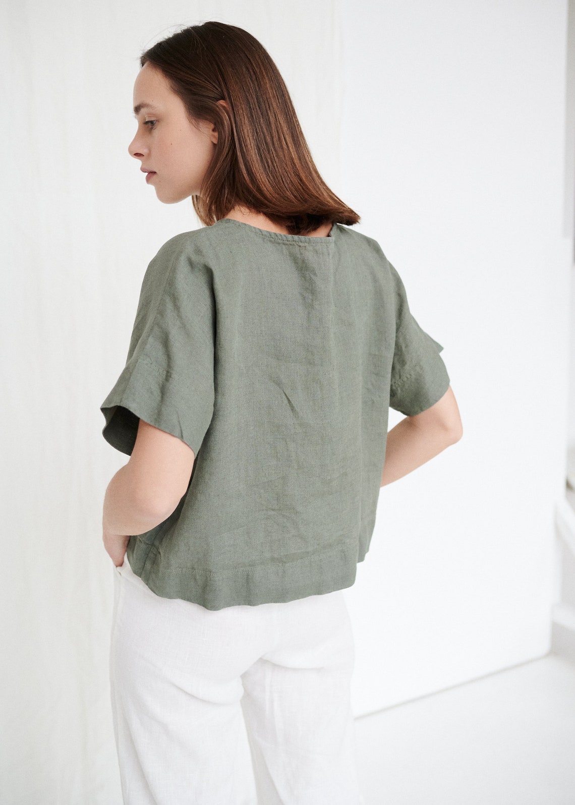 Mona Pine Green Top Linen Top Oversized Linen Top Linen - Etsy UK