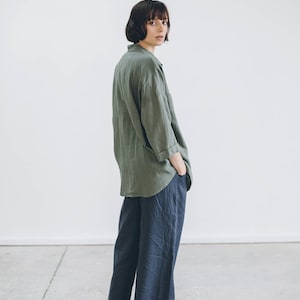 Kay Pine Green Shirt - Linen Shirt - Drop Shoulder Shirt - Oversized ...