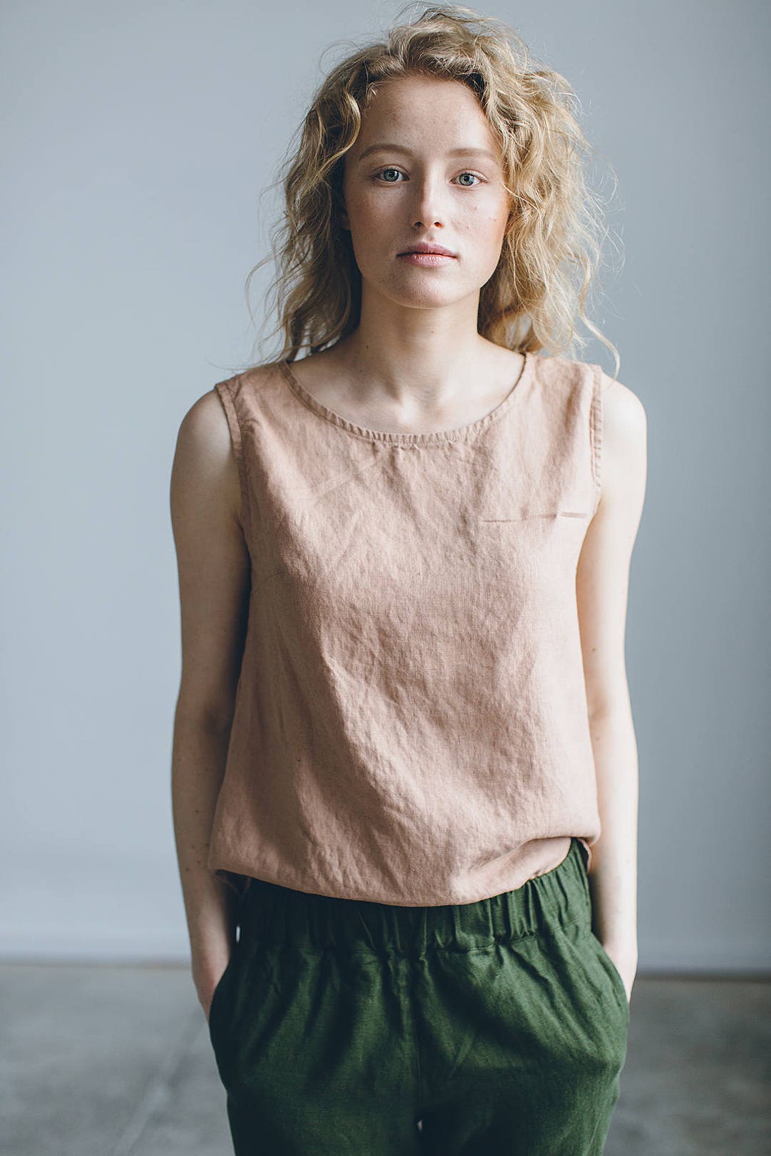 Luna Dusty Peach Top - Simple Linen Top - Linen Tank Top - Linen Blouse ...