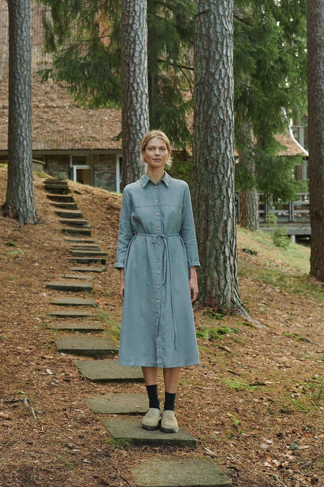 Ready to Ship - Astrid Grey Linen Wool Blend Dress - Wool Linen Dress ...