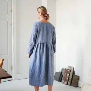 Margo Sky Blue Linen Dress - Linen Dress - Fall Linen Dress - Long ...