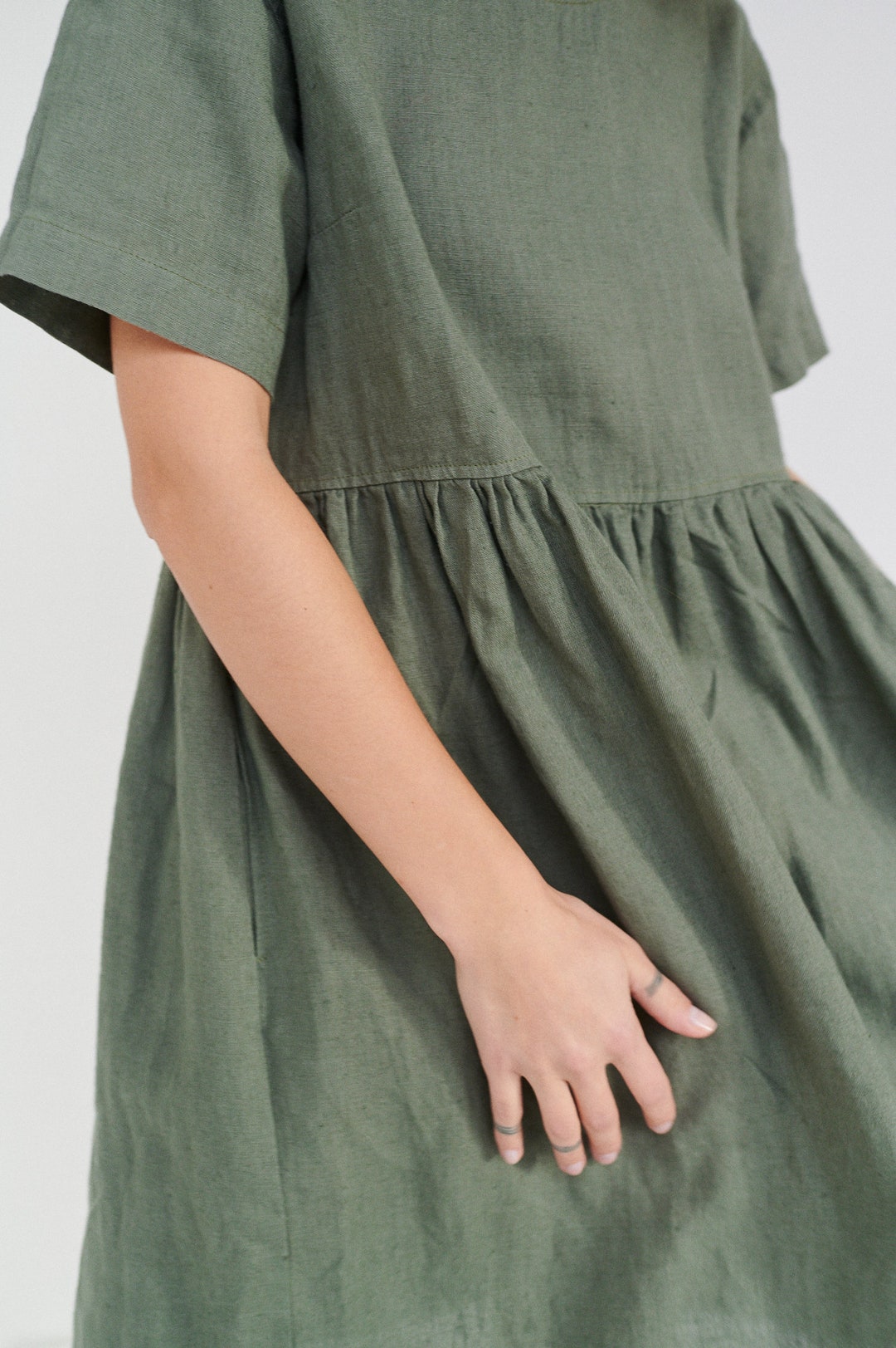 Anna Pine Green Dress Simple Linen Dress Anna Dress Smock Dress ...