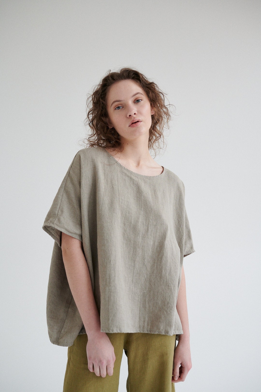 Nina Natural Grey Top - One Size Top - Oversized Linen Blouse - Linen ...