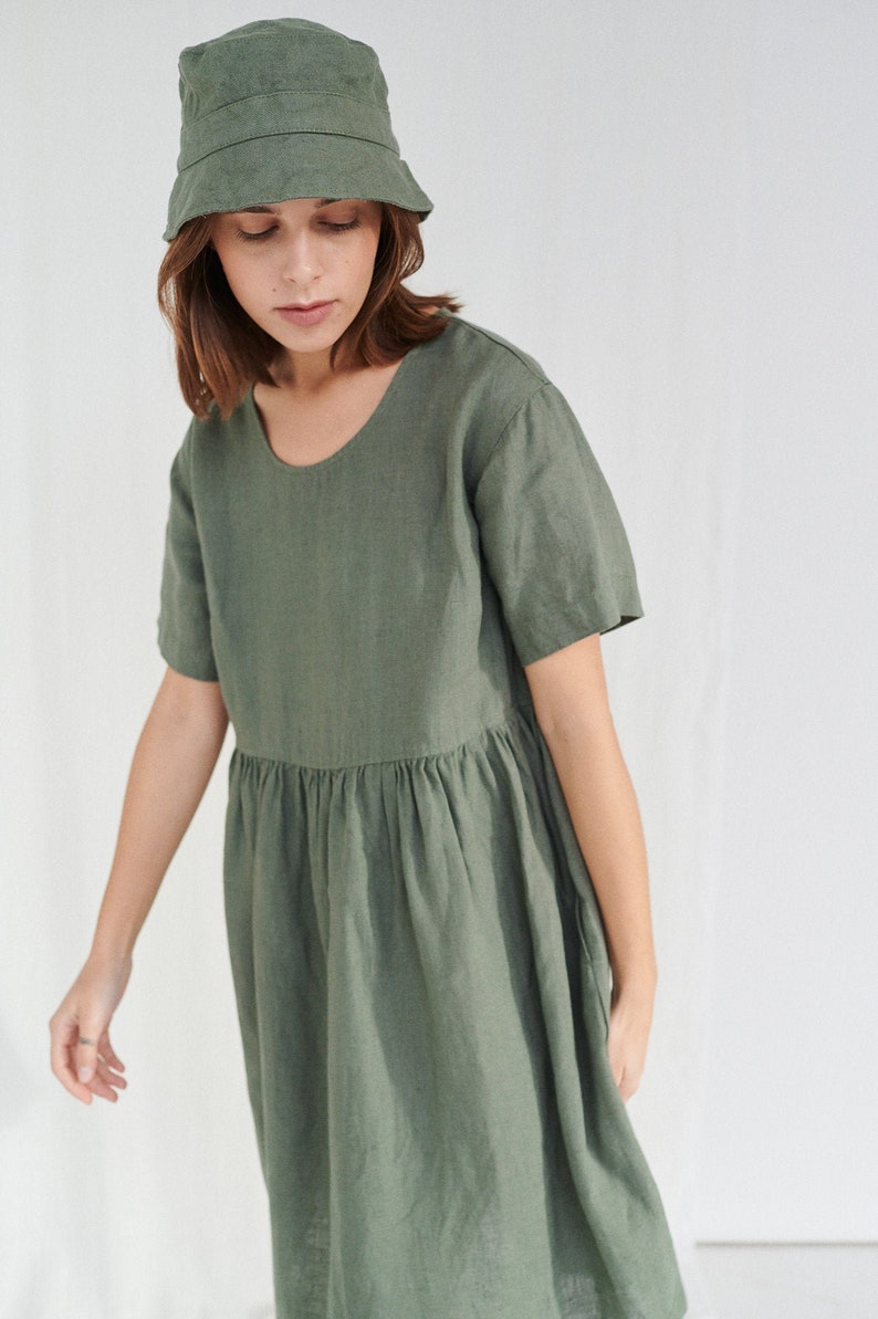 Anna Pine Green Dress Simple Linen Dress Anna Dress - Etsy