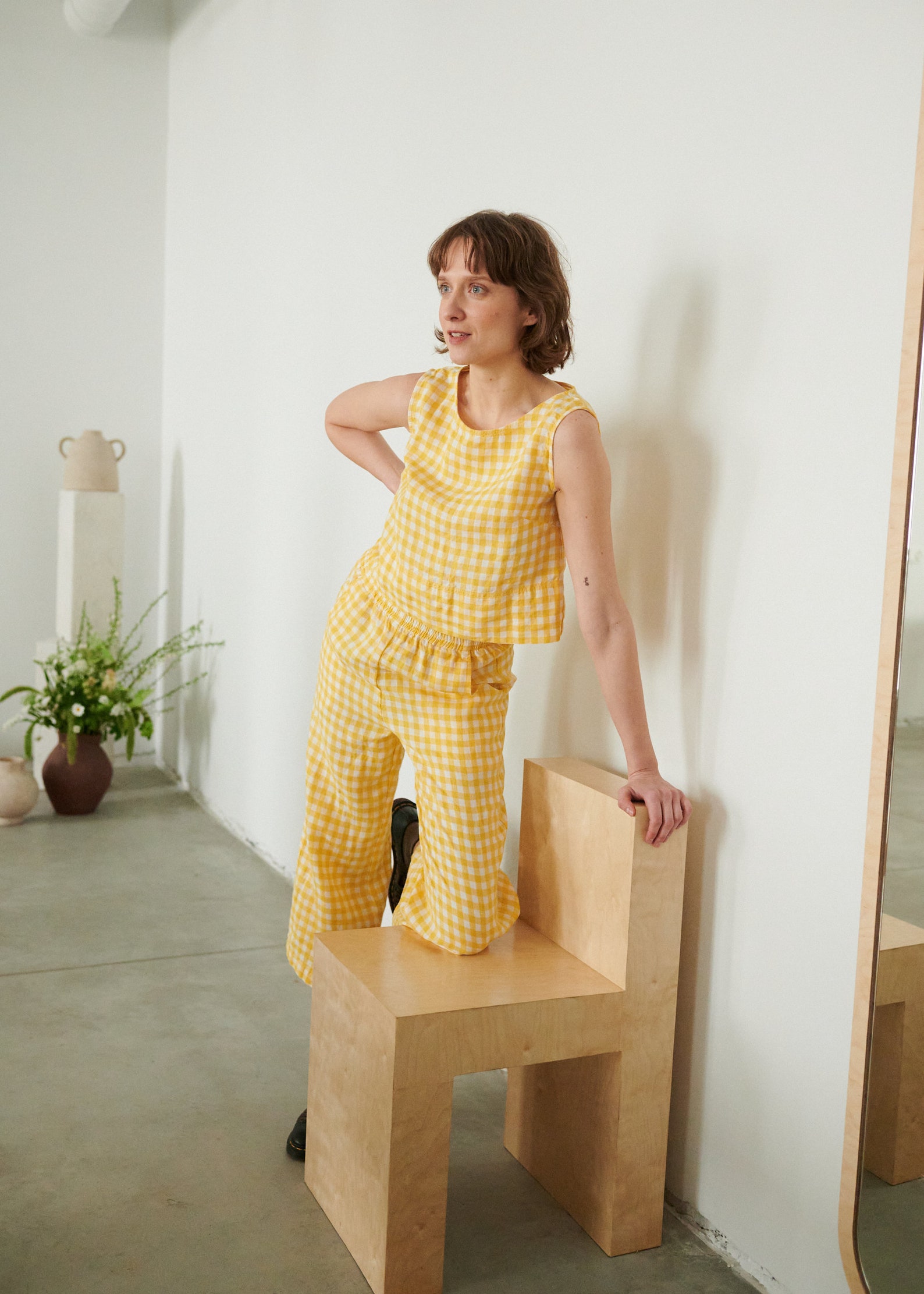 Crop Yellow Gingham Top Basic Linen Top Linen Tank Top | Etsy