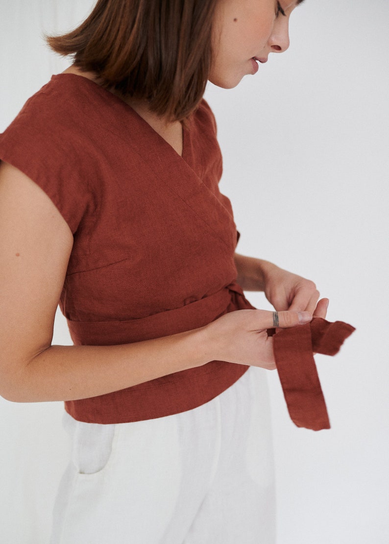 Amelia Terracotta Top Wrap Top Wrap Linen Top Linen Top - Etsy