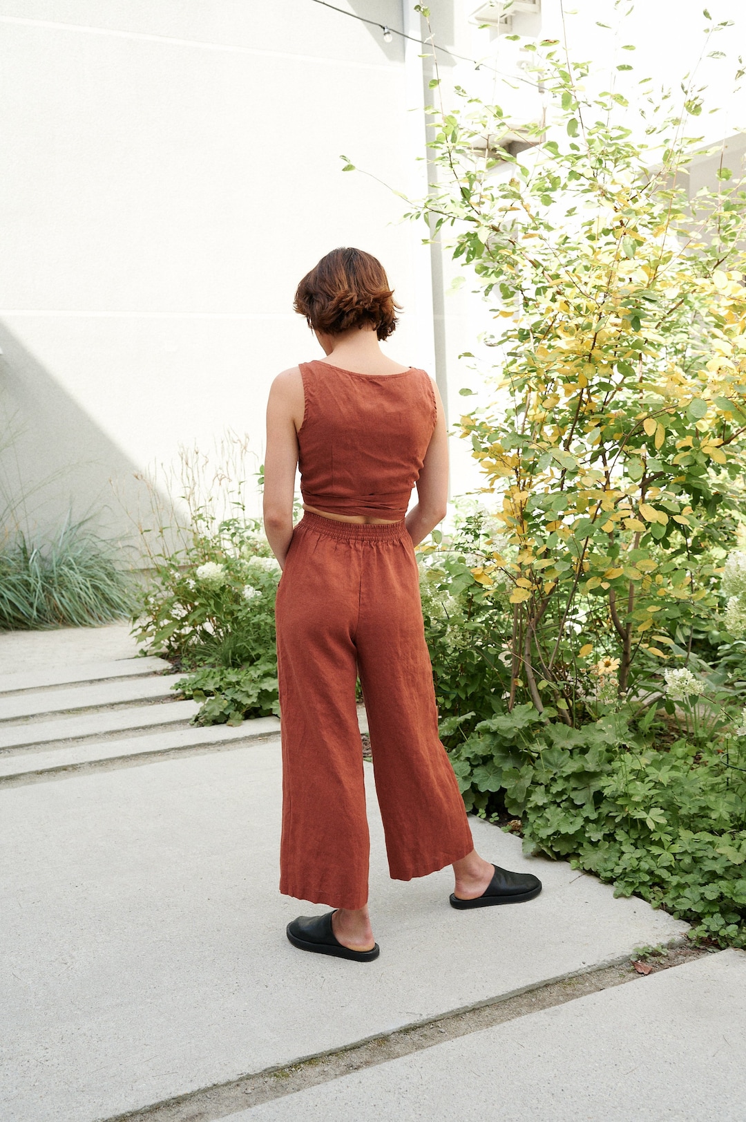 Ocean Terracotta Trousers - Linen Pants - Linen Trousers - Linen ...