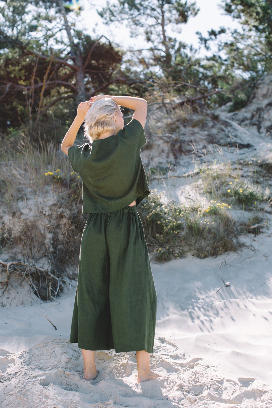 Mona Forest Green Top Linen Top Oversized Linen Top | Etsy