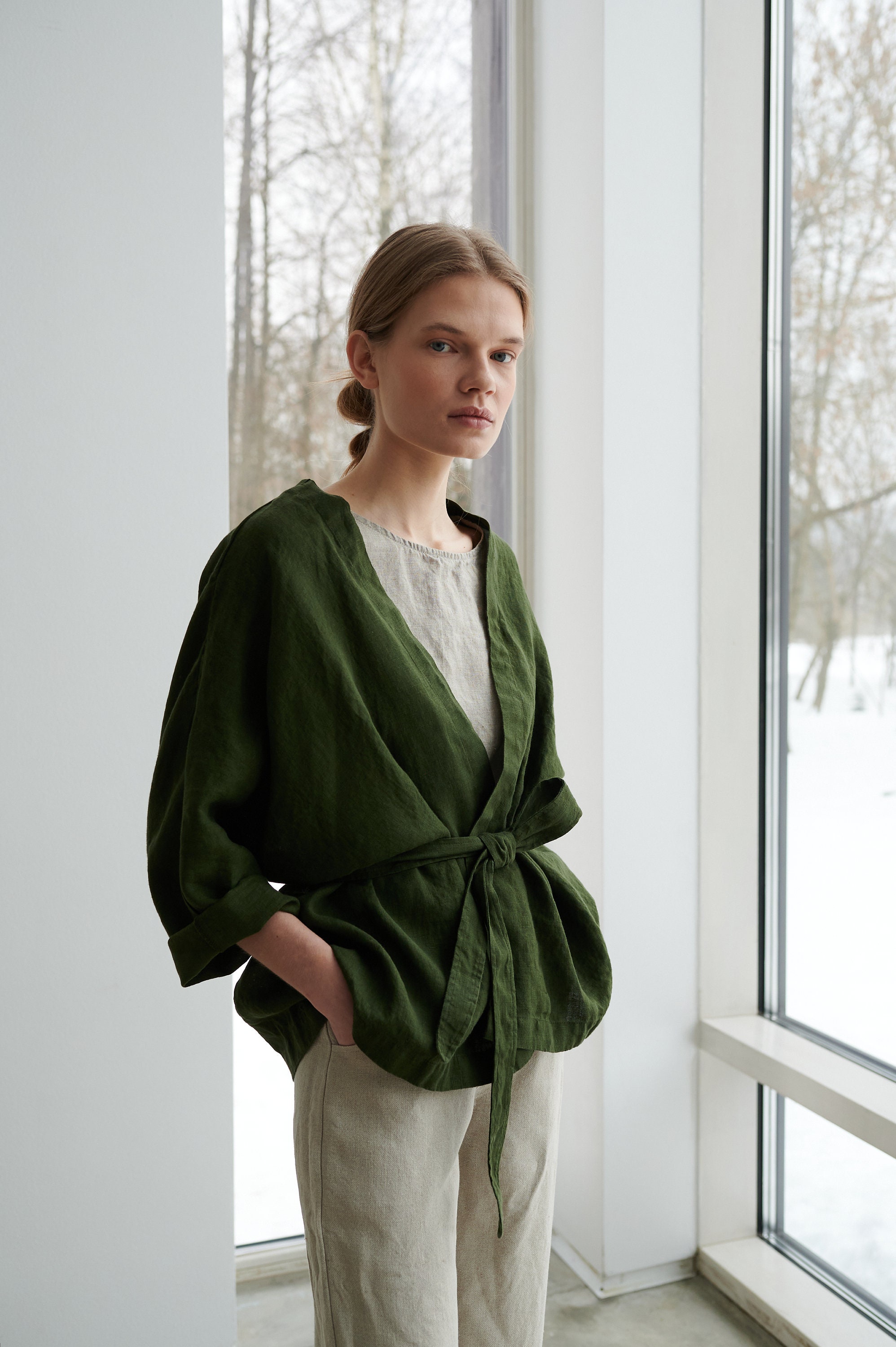 Rene Forest Green Jacket Medium Weight Linen Jacket Linen | Etsy