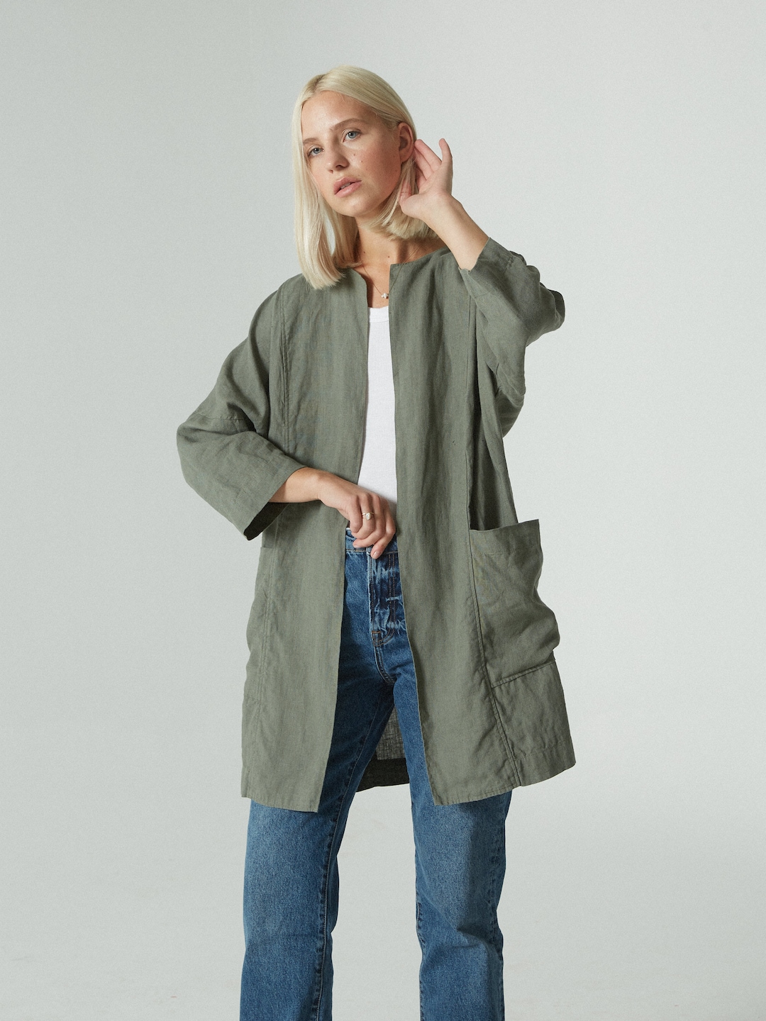 Juniper Pine Green Jacket - Linen Jacket - Linen Coat - Oversized Linen ...