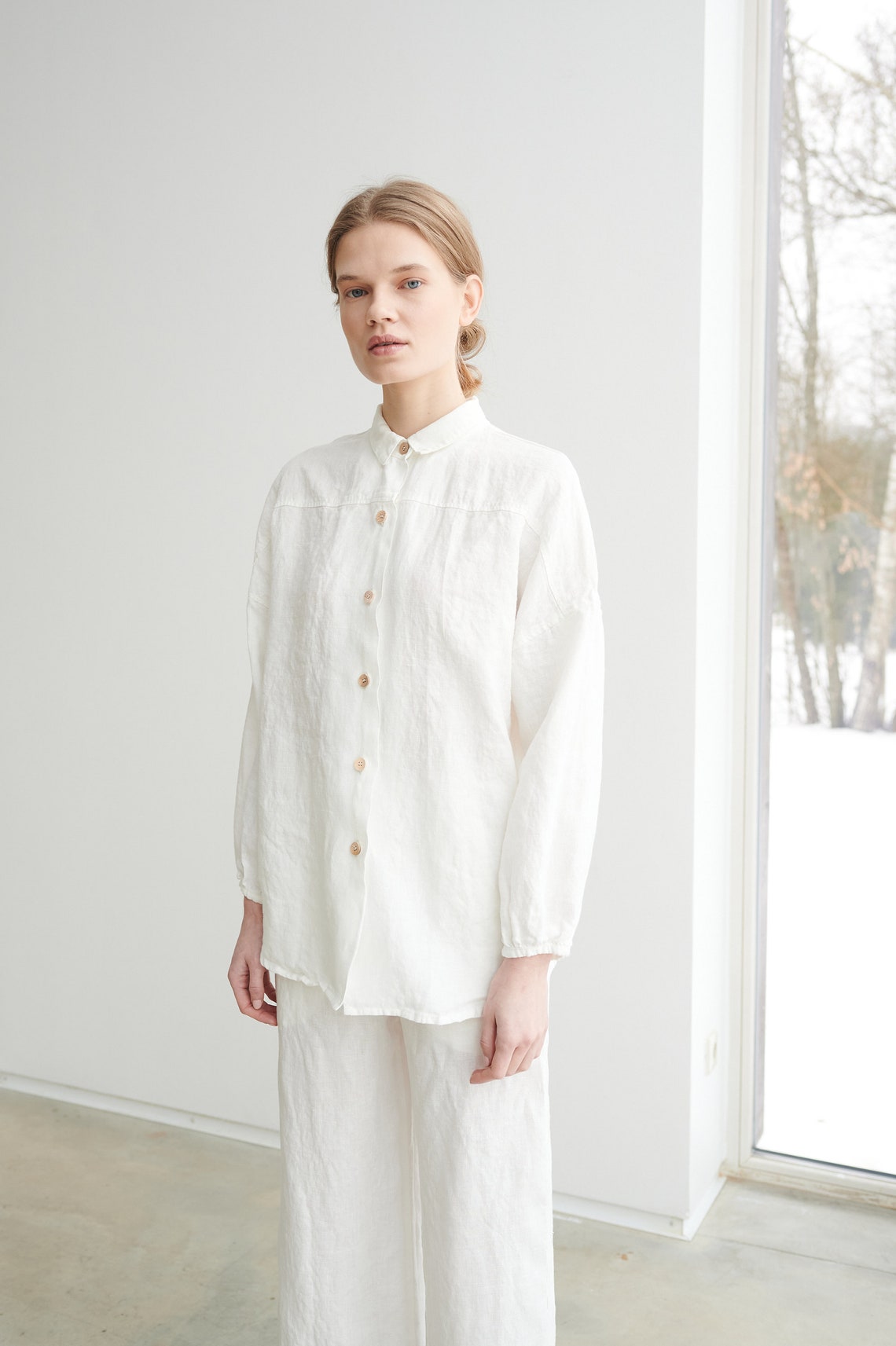 Lyn Milky White Shirt Loose Linen Shirt Linen Shirt Drop - Etsy