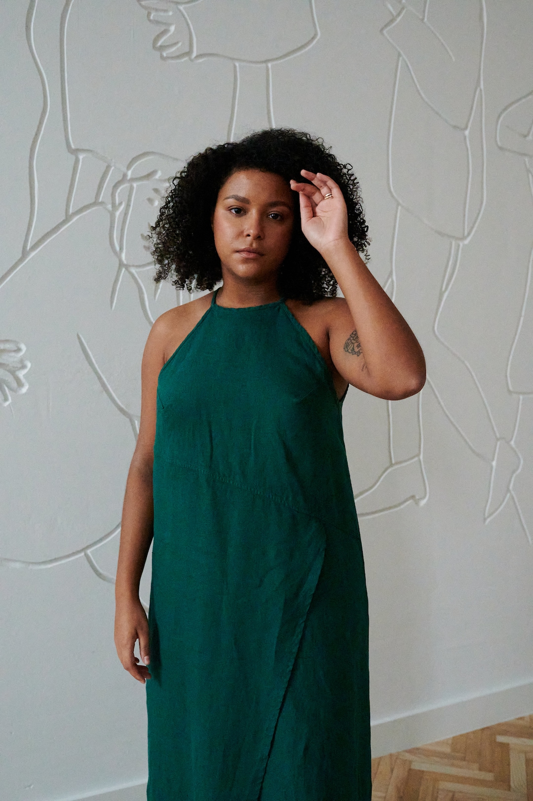 Mira Emerald Green Dress - Spaghetti Strap Linen Dress- Linen Dress ...