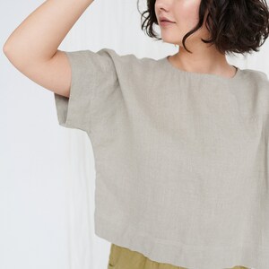 Mona Natural Grey Top - Linen Top - Oversized Linen Top - Linen Blouse ...